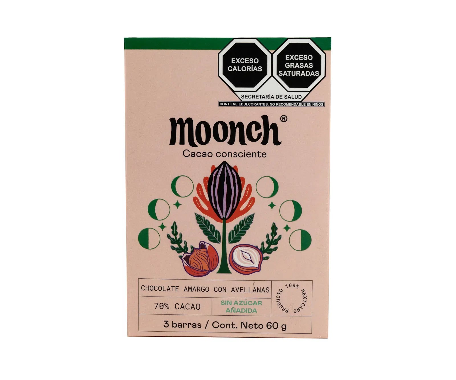 Chocolate Amargo sin azúcar con avellanas caramelizadas – Moonch mx